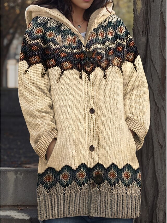 Women's Cardigan Hooded Open Front Knit Knitted Fall Winter Going out ...