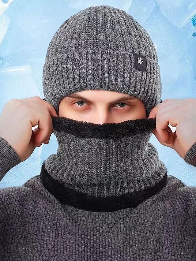 Men's Winter Knit Beanie Hat with Scarf Set – Warm Fleece-Lined for ...
