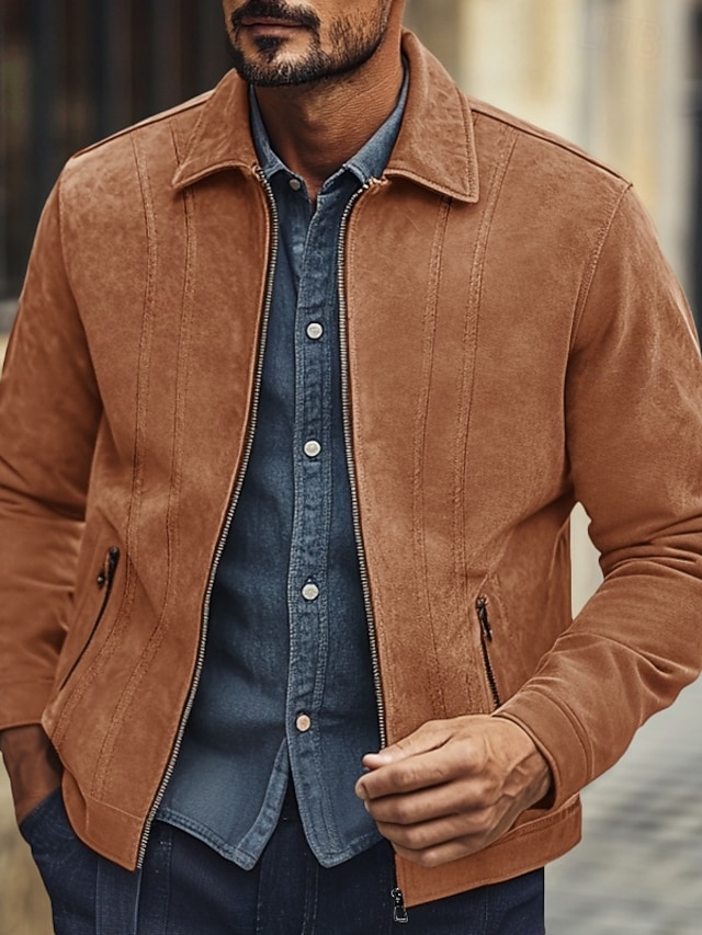 Men's Casual Jacket Faux Suede Jacket Brown Suede Jacket Casual Daily ...