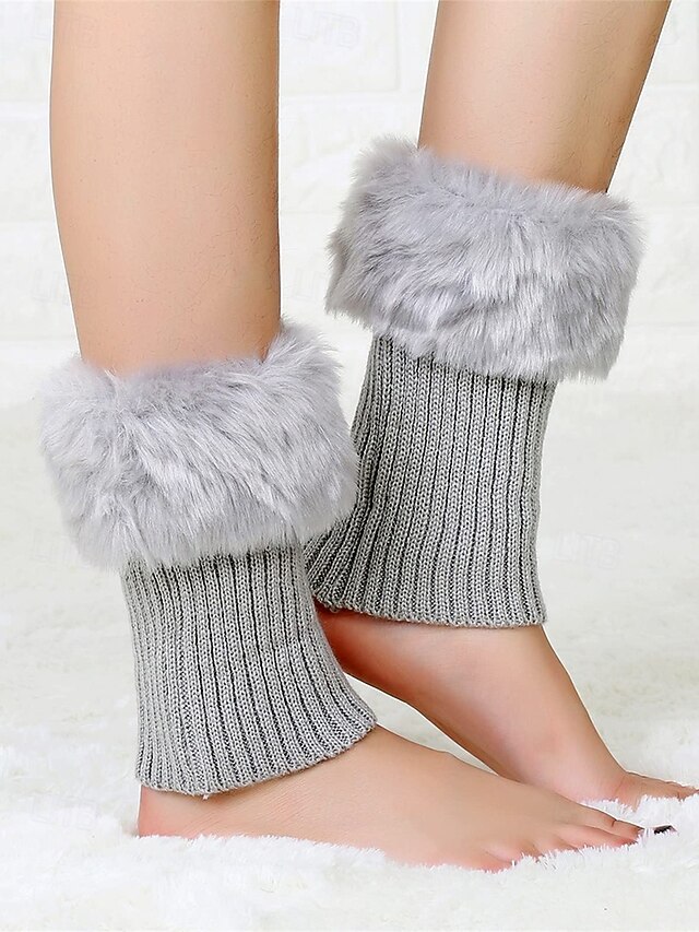 Faux Fur Boot Cuff Warmers – Cozy Knit Boot Socks with Fluffy Top ...