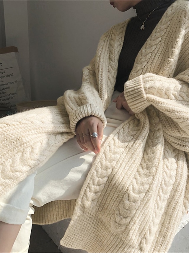 Women's Sweater Cardigan Casual Soft Pure Color Cable Open Front ...