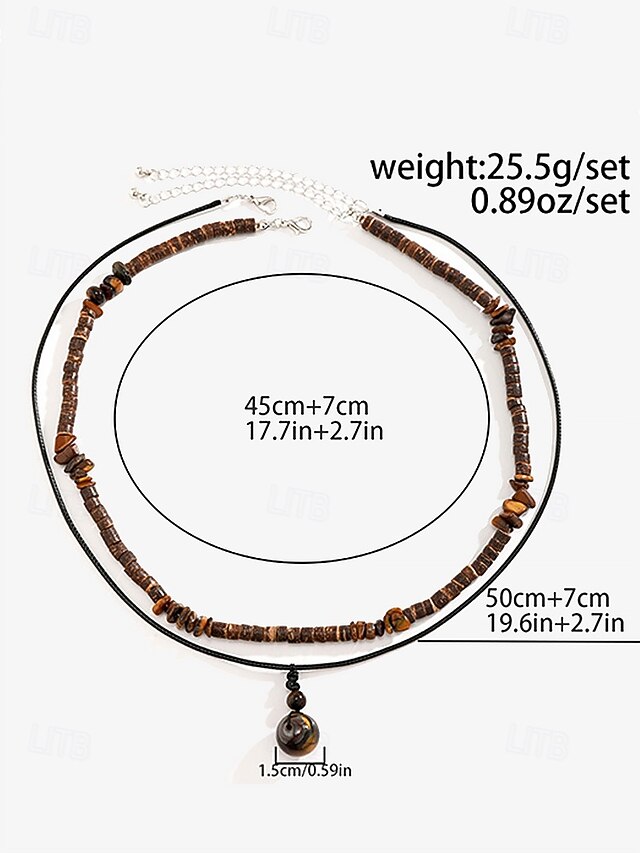 Collar bohemio en capas para hombre con cuentas de madera y colgante ...