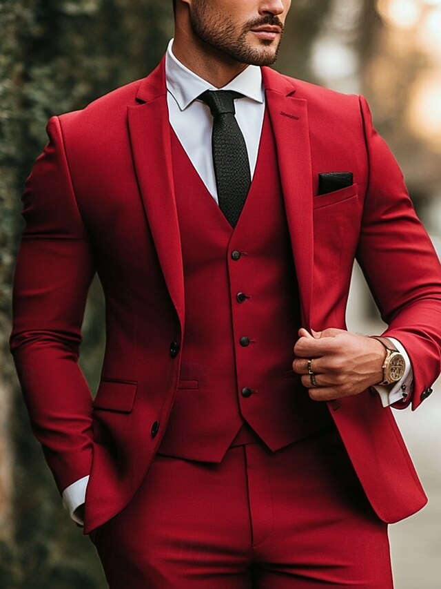 Men's Suits Party Wedding Red Spring, Fall, Winter, Summer Suit Notch ...