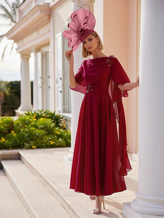 A-Line Dress Mother of the Bride Dress Elegant Bateau Neck Ankle Length ...