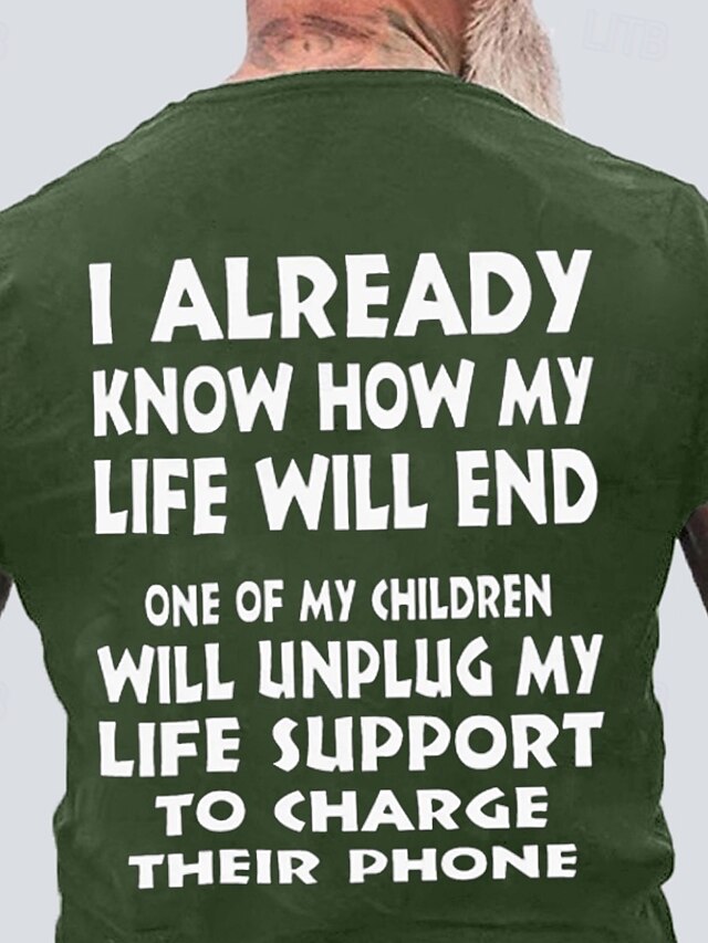 Mens Funny Graphic T-Shirt: 'My Children Will Unplug My Life Support to ...