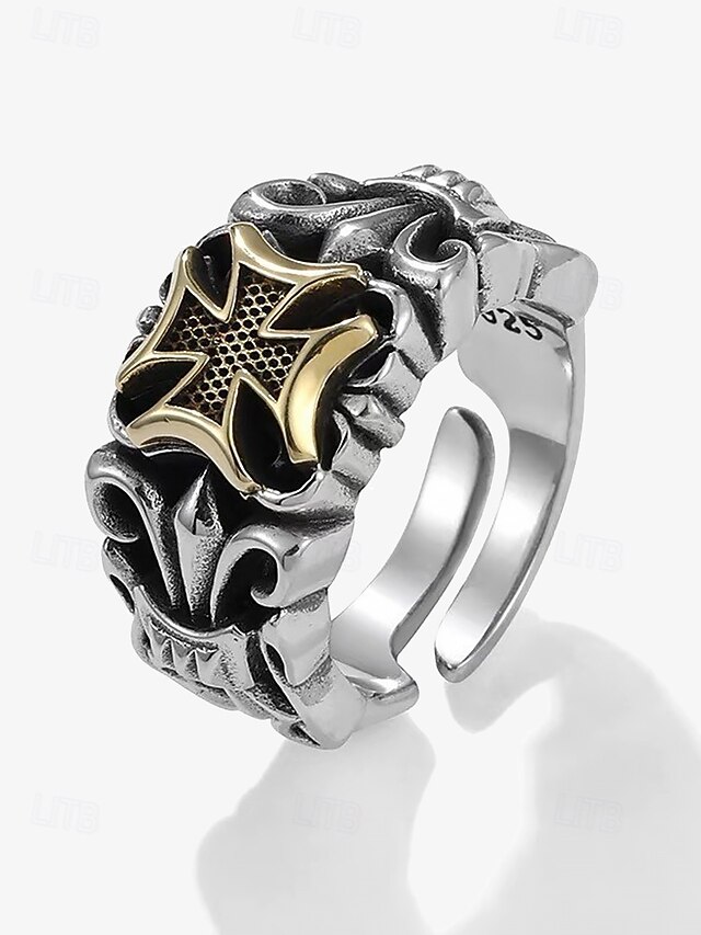 Men's Gothic Silver Ring with Cross Detail – Vintage Style Adjustable ...