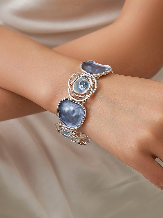 Women's Silver-Tone Bracelet – Artistic Design with Blue Resin Shell ...