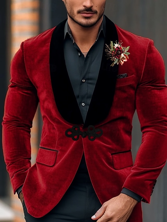 Men's Blazer Jacket Tuxedo Shawl Collar Christmas Vintage Velvet Solid ...