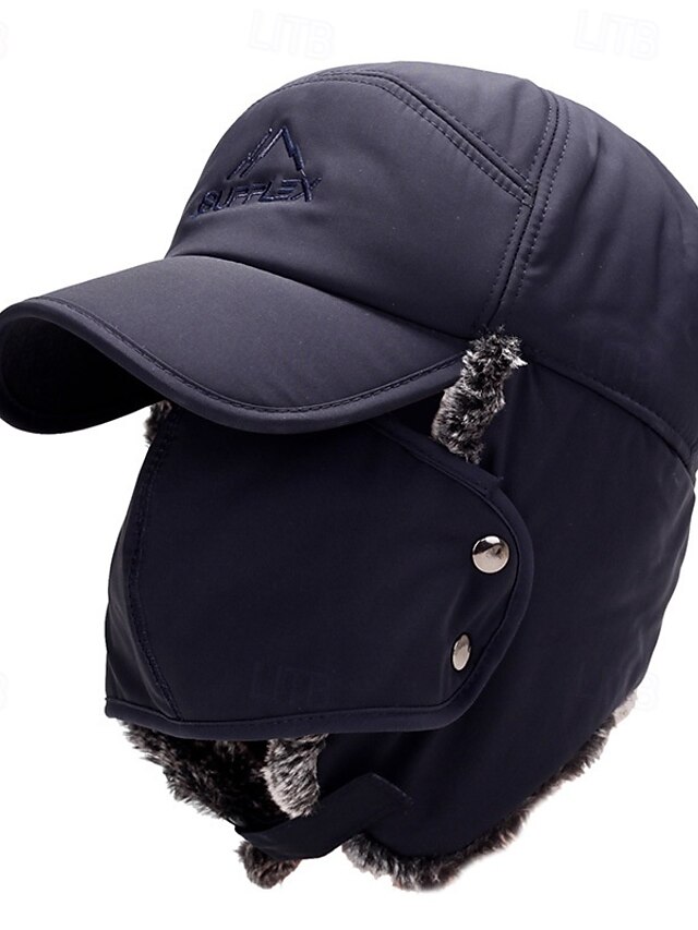 Men's Trapper Hat Winter Hats Winter Beanie Black Blue Polyester ...