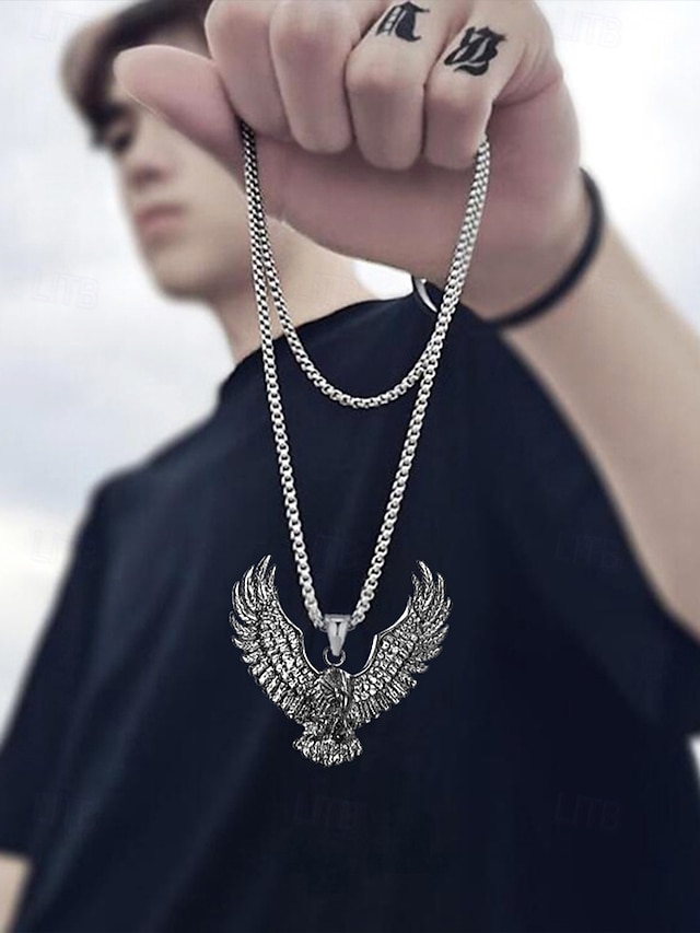 Men's Silver Eagle Pendant Necklace – Bold and Detailed Symbolic ...