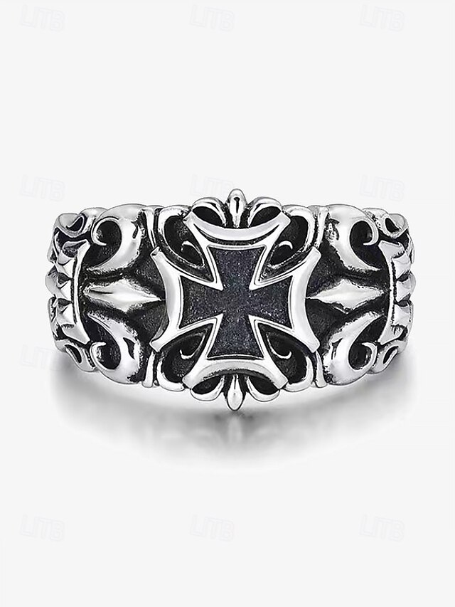 Men's Gothic Silver Ring with Cross Detail – Vintage Style Adjustable ...
