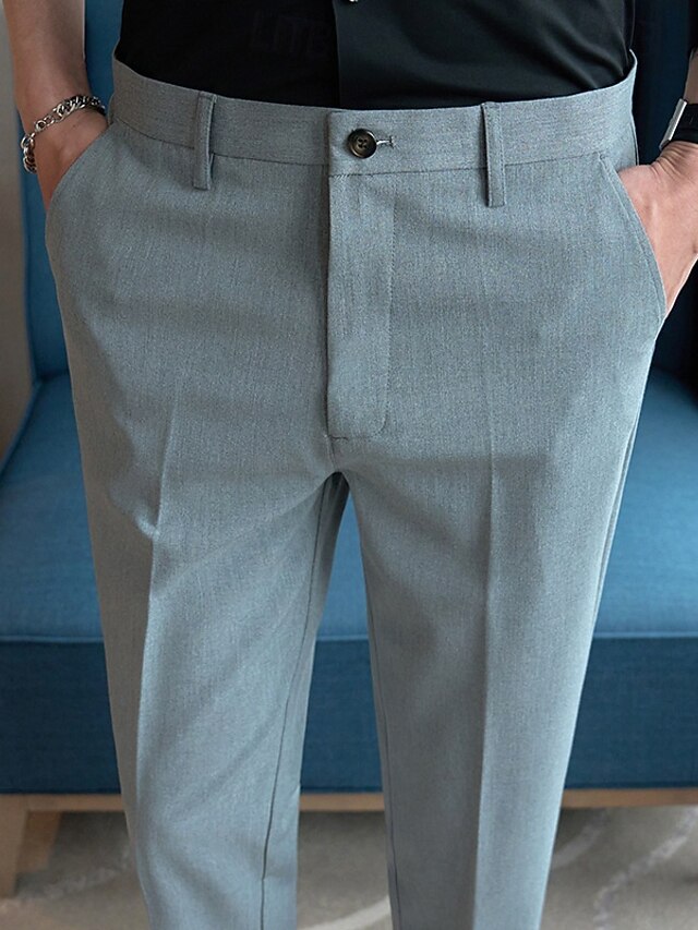 Men's Graduation Dress Pants Cropped Pants Buttons Pocket Plain Comfort ...