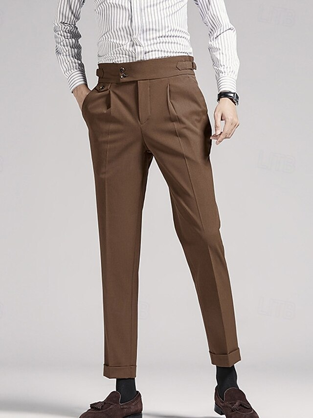 Men's Graduation Dress Pants Trousers Chinos Buttons Pocket Solid Color ...