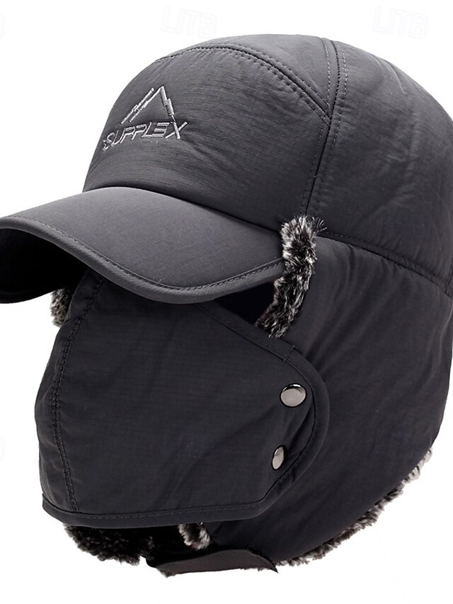 Men's Trapper Hat Winter Hats Winter Beanie Black Blue Polyester ...