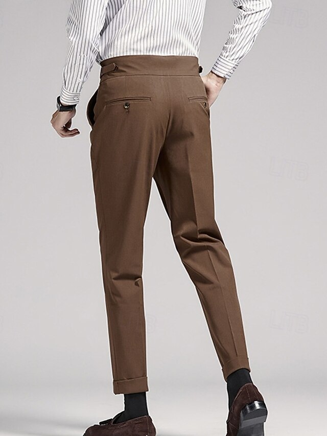 Men's Graduation Dress Pants Trousers Chinos Buttons Pocket Solid Color ...