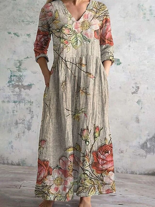 Women's Maxi Dress Cotton Linen Dresses Cotton Linen Dress Casual Daily ...