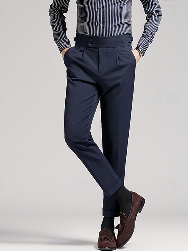 Men's Graduation Dress Pants Trousers Chinos Buttons Pocket Solid Color ...