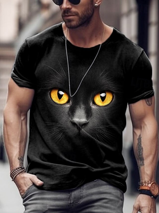 Men's Cat T Shirt Short Sleeve T shirt 3D Print Crew Neck Shirt ...