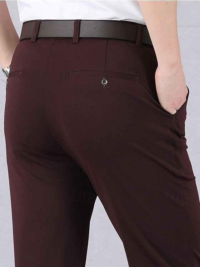 Men's Dress Pants Trousers Suit Pants Pocket Elastic Waist Straight Leg ...