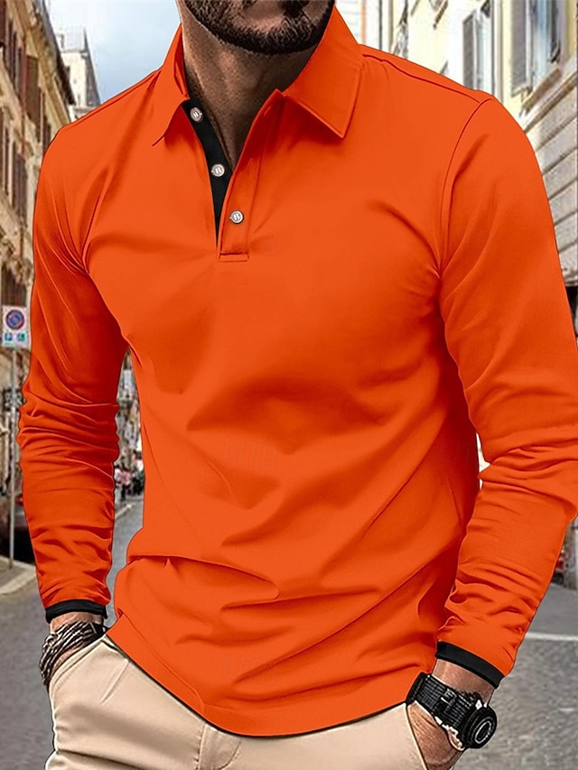 Men's Golf Shirt Golf Polos Shirts Work Casual Lapel Long Sleeve Basic ...