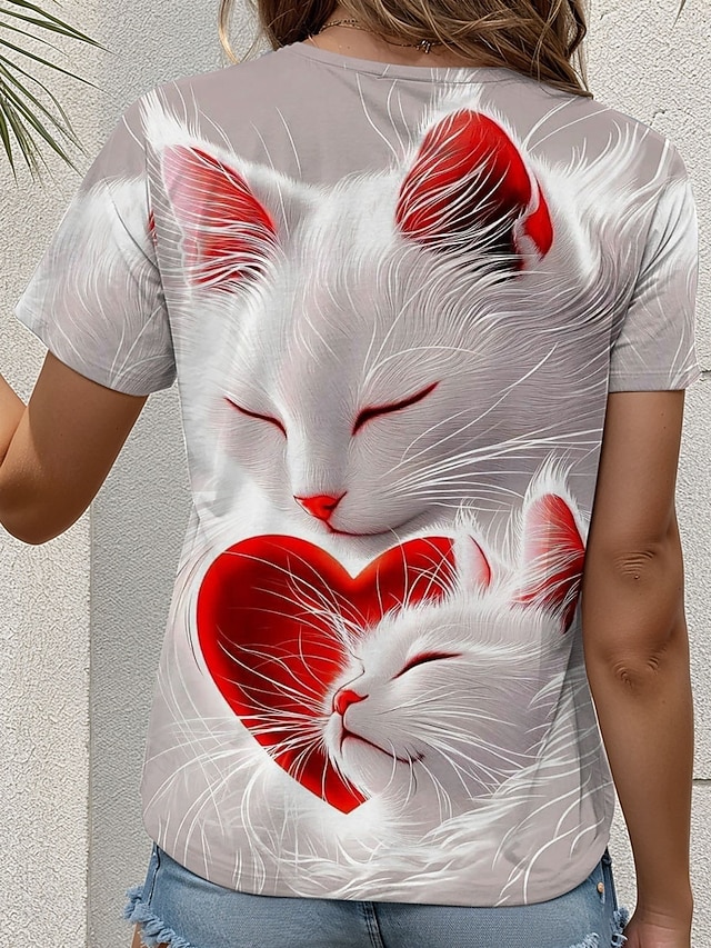 Valentine Women's Heart T Shirt Cute Regular Tops Short Sleeve Round ...