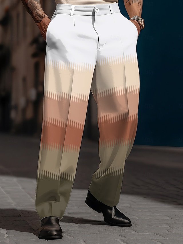 Men's Color Block Gradient Color Trousers Dress Pants Mid Waist Casual ...