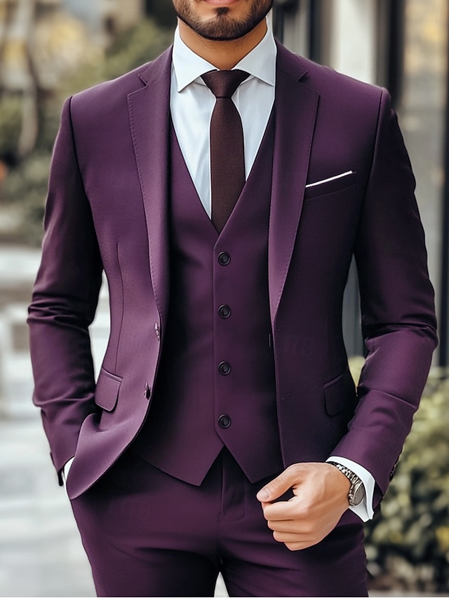 Men's Wedding Business Suits Notch Lapel Grape Sage Formal Solid ...