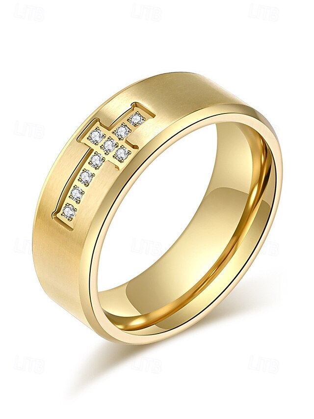 Men's Stainless Steel Cross Rings with Rhinestone Inlay, Durable ...