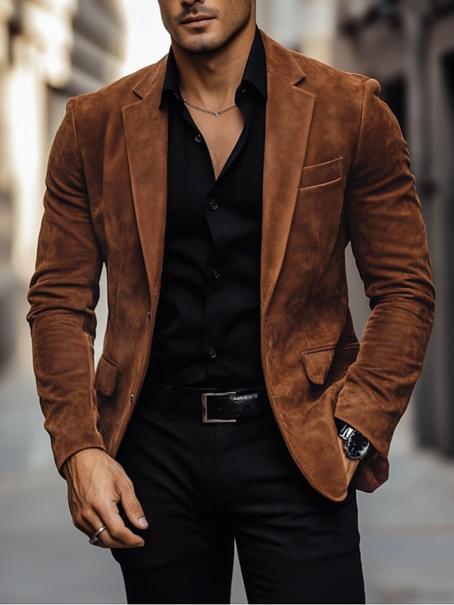 Homens Blazer de camurça sintética Trabalho Rua Moda Casual Outono ...