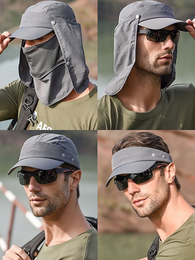Men's Convertible Sun Hat with Neck Flap and Detachable Face Cover, UV ...