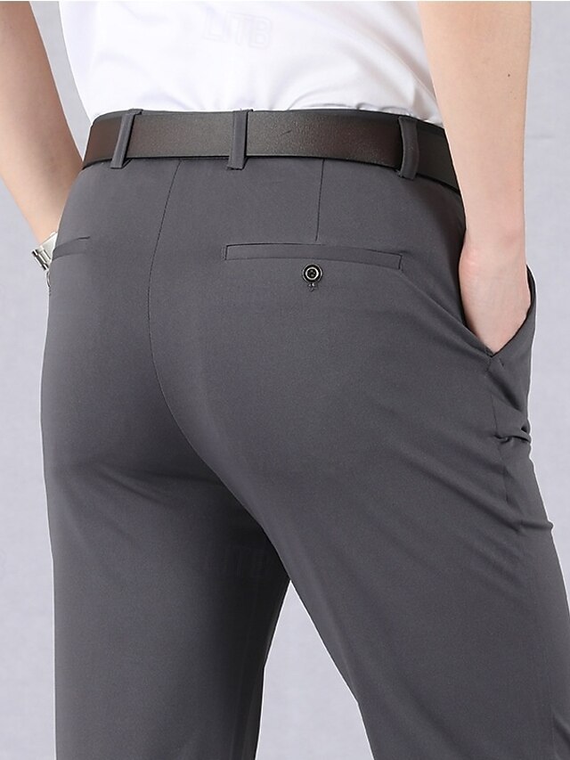 Men's Dress Pants Trousers Suit Pants Pocket Elastic Waist Straight Leg ...