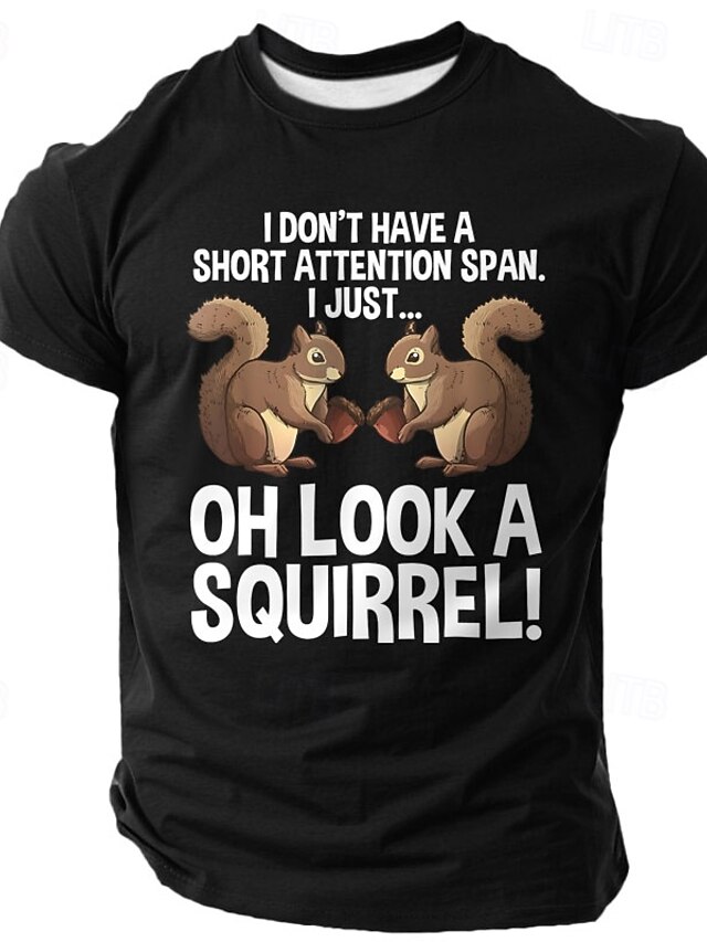 Mens Funny Graphic T-Shirt with Squirrel Distraction Humor Short ...