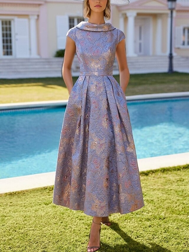 Robe A-Line Florale Purple Mère de la Mariée Robe Élégante Vintage Col ...