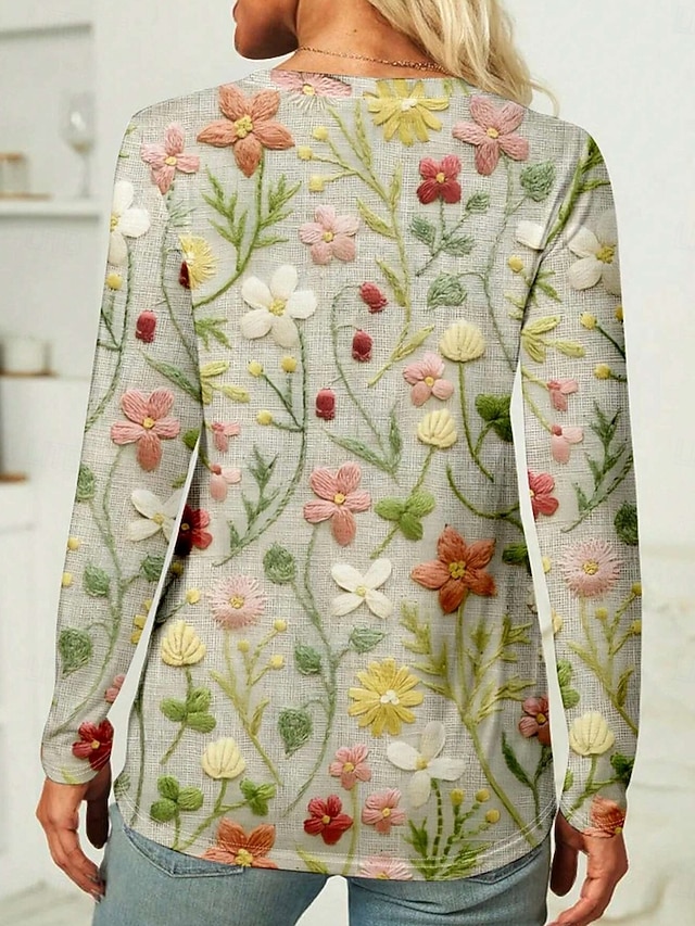 Women's T shirt Long Sleeve Crew Neck Long Sleeve Tunic Floral Graphic ...