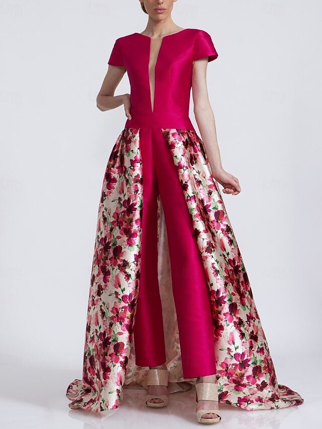 Floral Jumpsuits Pantsuit Mother of the Bride Elegant Vintage V Neck ...