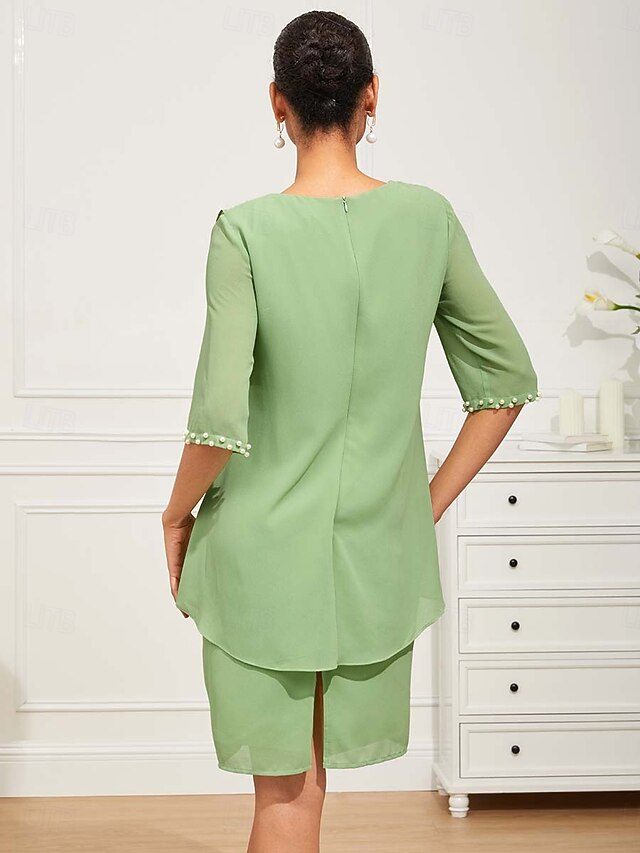 Dames Knielengte jurk Chiffon jurk Elegant Formeel Bruiloft gast Cocktailparty Ruim Passend 3/4 ...