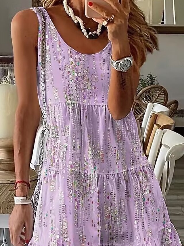 Dames Mini Jurk Petite Jurk Zomerkleed Shift Jurk Tank Jurk Actieve Tropische Mode Buiten ...