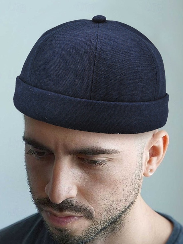 Men's Polyester Docker Cap – Retro Cuffed Brimless Hat for Casual and ...