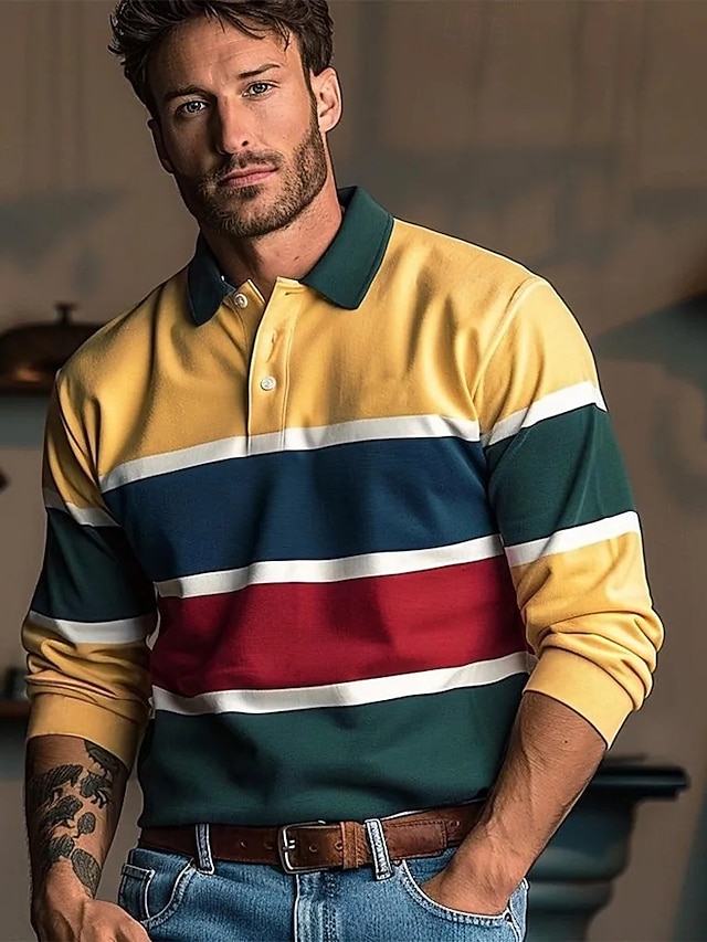 Hombre Rayas Polo de rugby Manga Larga Camisas de polo Camisas con ...