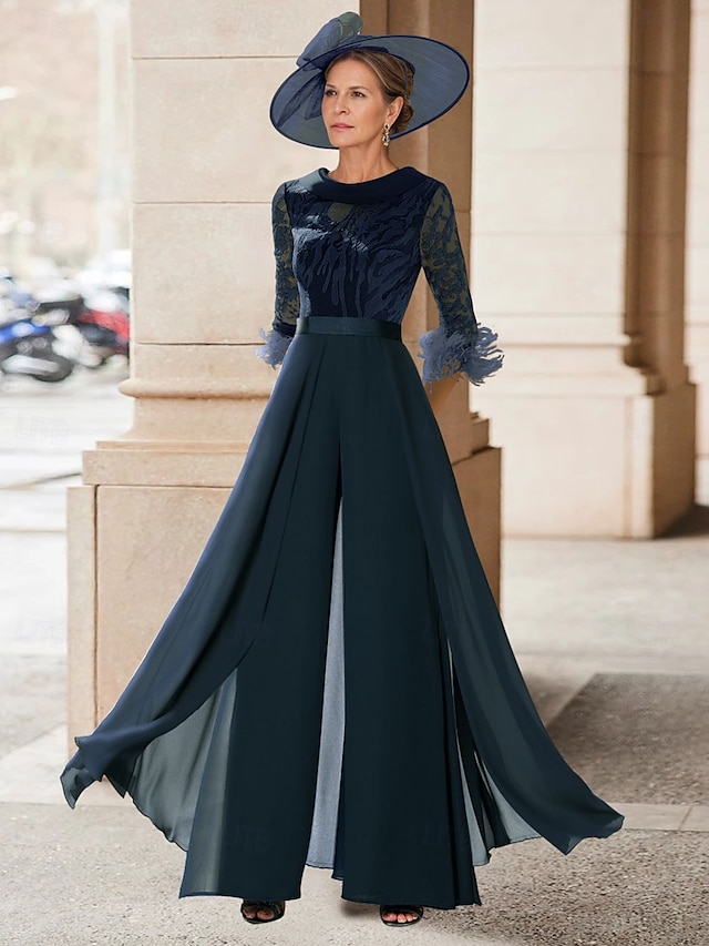 Jumpsuit Mother of the Bride Beach Wedding Elegant Vintage Jewel Neck ...