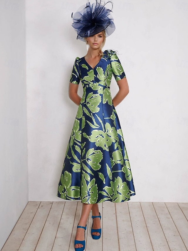 Floral A-Line Mother of the Bride Dress Elegant Vintage V Neck Floor ...