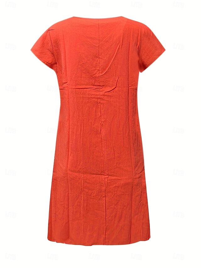 Women's Normal Mini Dress Faux Cotton Linen Shift Dress Cotton Linen ...