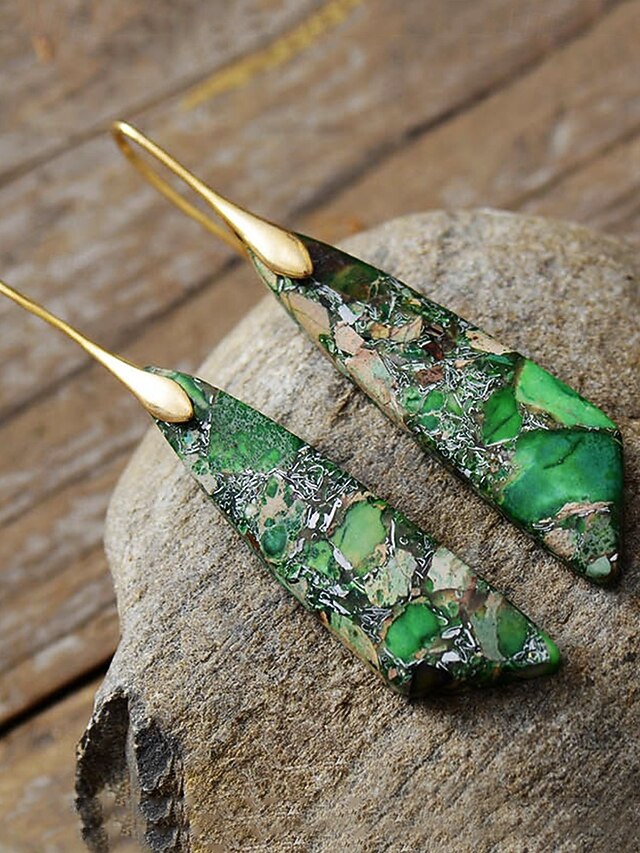 boucles d'oreilles pendantes en pierre naturelle verte avec crochets en ...