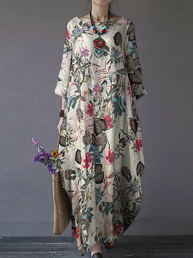 Femmes Robe maxi Robes en coton et lin Robe Décontractée Basique ...