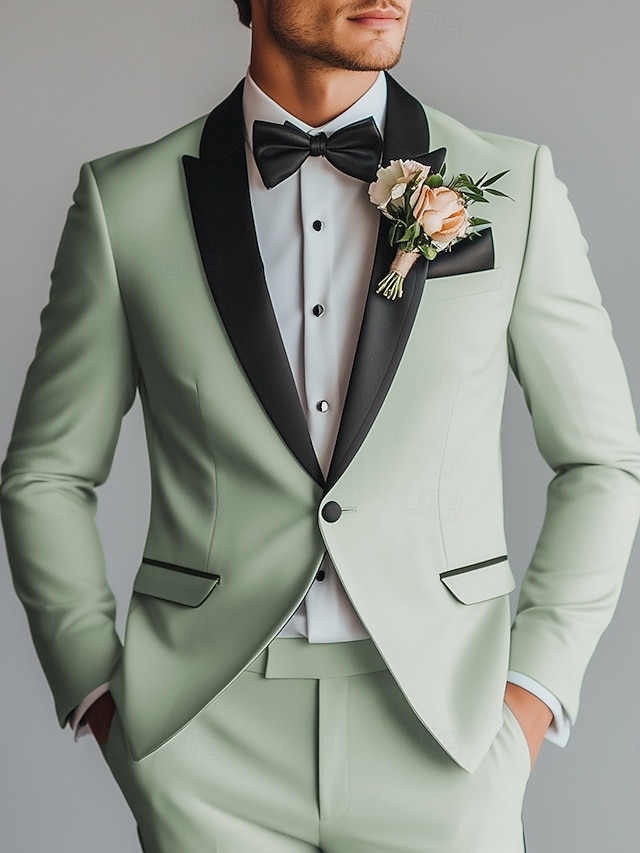 Men's Wedding Prom Party Suits Peaked Lapel Light Green Fashion Formal ...