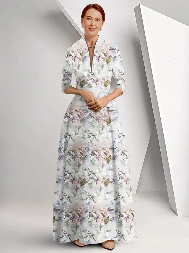 Mother of the Bride A-Line Dress Elegant Queen Anne Neckline Floor ...