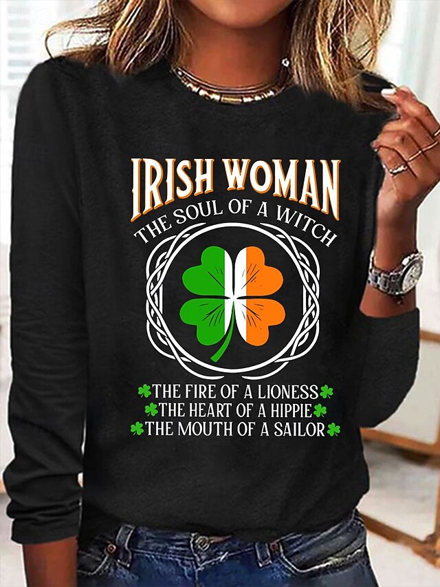 Saint Patrick Femme T shirt Plantes Lettre Décontractées manche longue ...