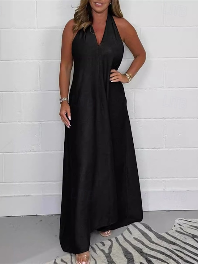 Mujer vestido largo vestido largo Vestido blanco Vestido informal Vestido de lino de algodón ...