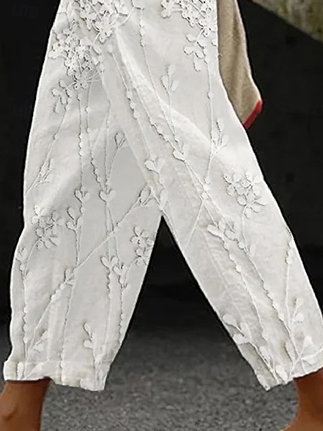 Women's Linen Like Pants Baggy Pants Casual Daily Long Floral ...