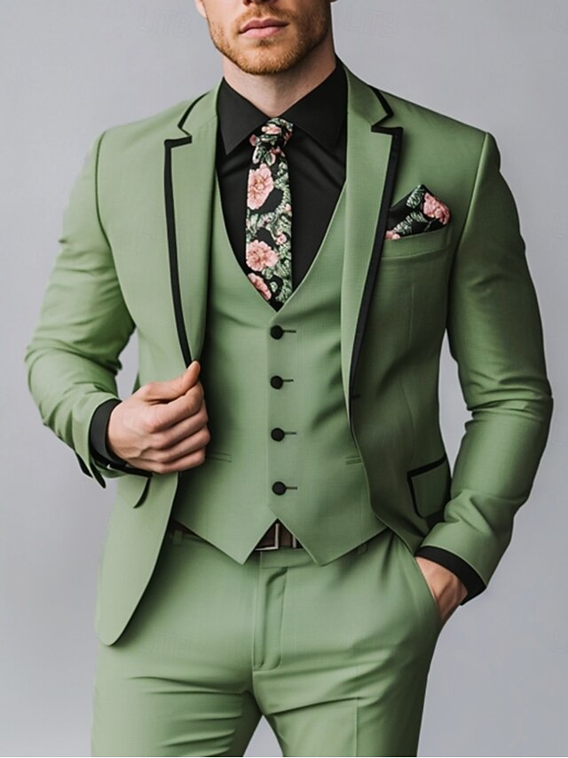 Men's Wedding Prom Party Suits Sage Formal Solid Colored Standard Fit 3 ...